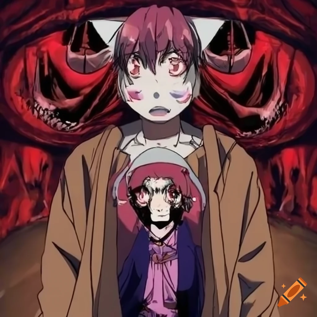 Exaggerated anime-style characters with distorted features on Craiyon