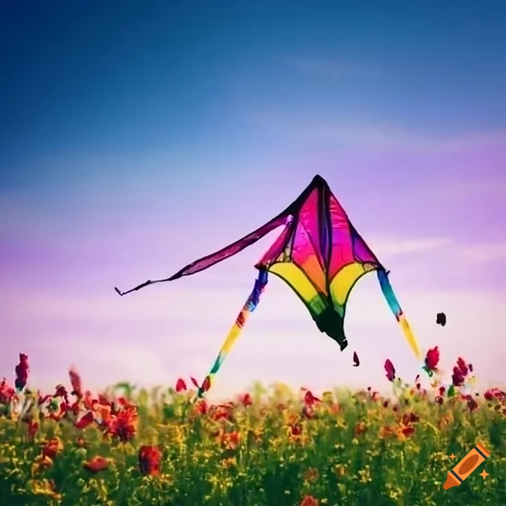 Kite flying over a field of flowers on Craiyon