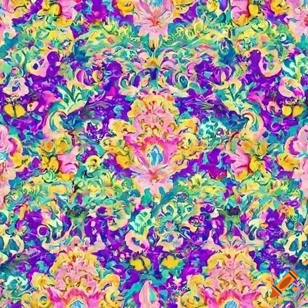 Rainbow pastel groovy rococo floral pattern in oil painting on Craiyon