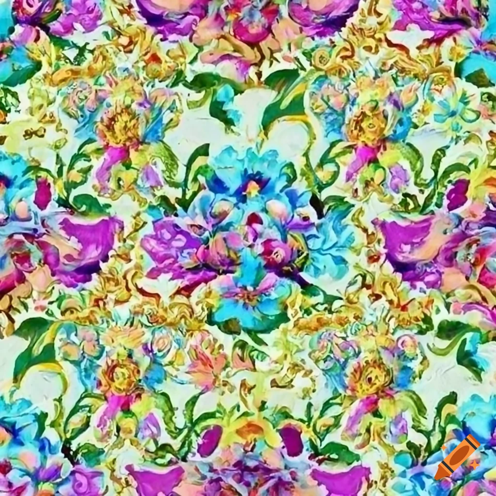 Funky rococo intricate floral pattern in rainbow pastel colors on Craiyon
