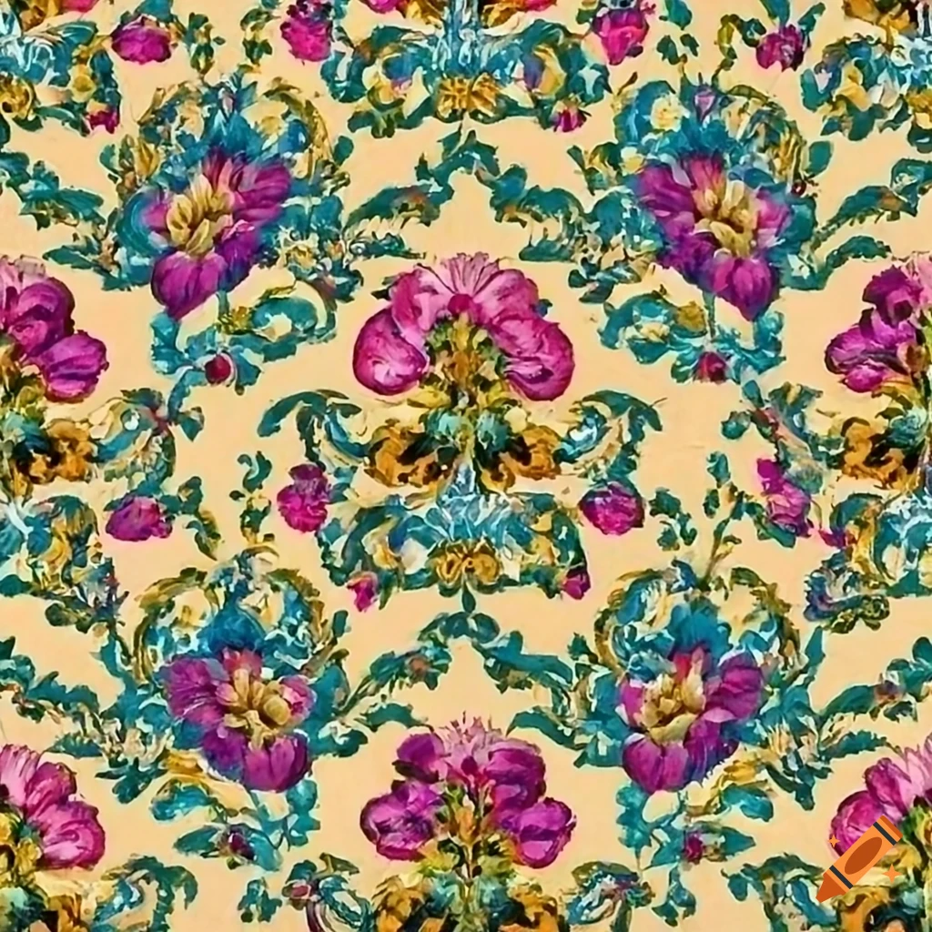 Intricate rococo floral pattern in oil painting style on Craiyon