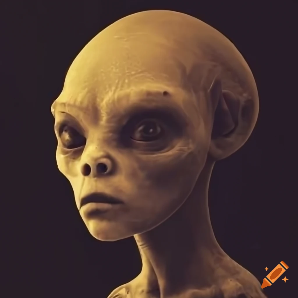 Worn 1900's photograph of an alien with a big head, broken gear ...