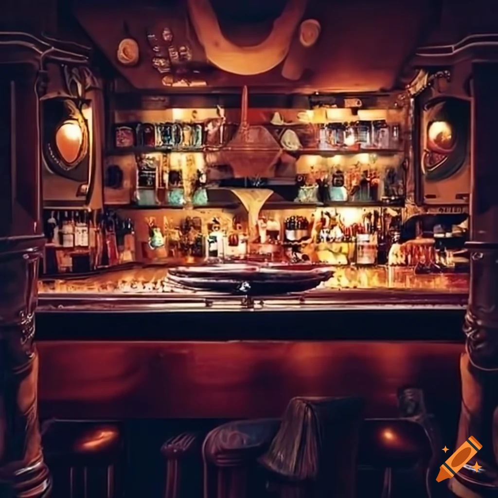 Submarine bar with drinks being served on Craiyon