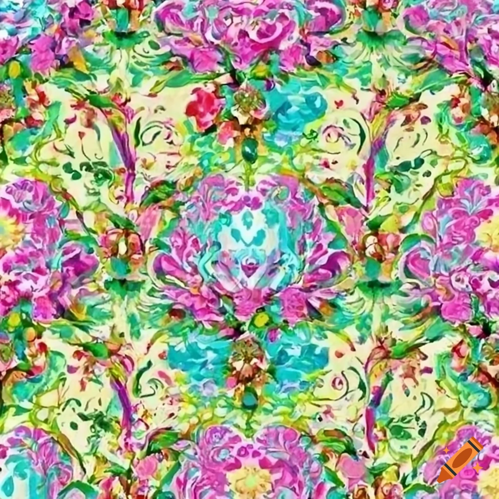 Rainbow pastel groovy rococo floral pattern in oil painting on Craiyon