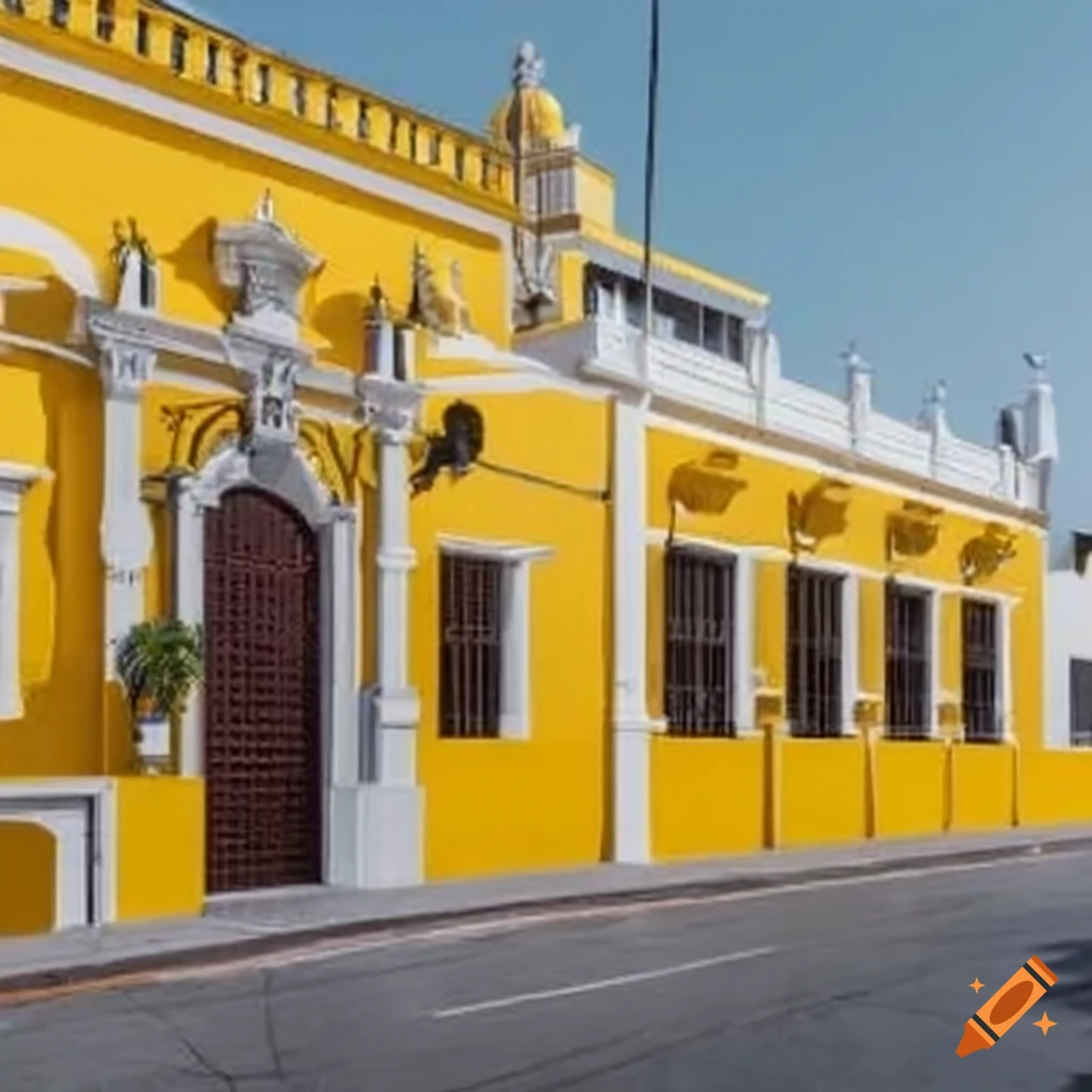 Yellow school building with colonial design in mexico on Craiyon