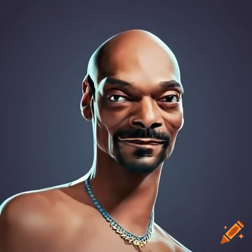 Snoop Dogg with a bald head in a photorealistic portrait on Craiyon
