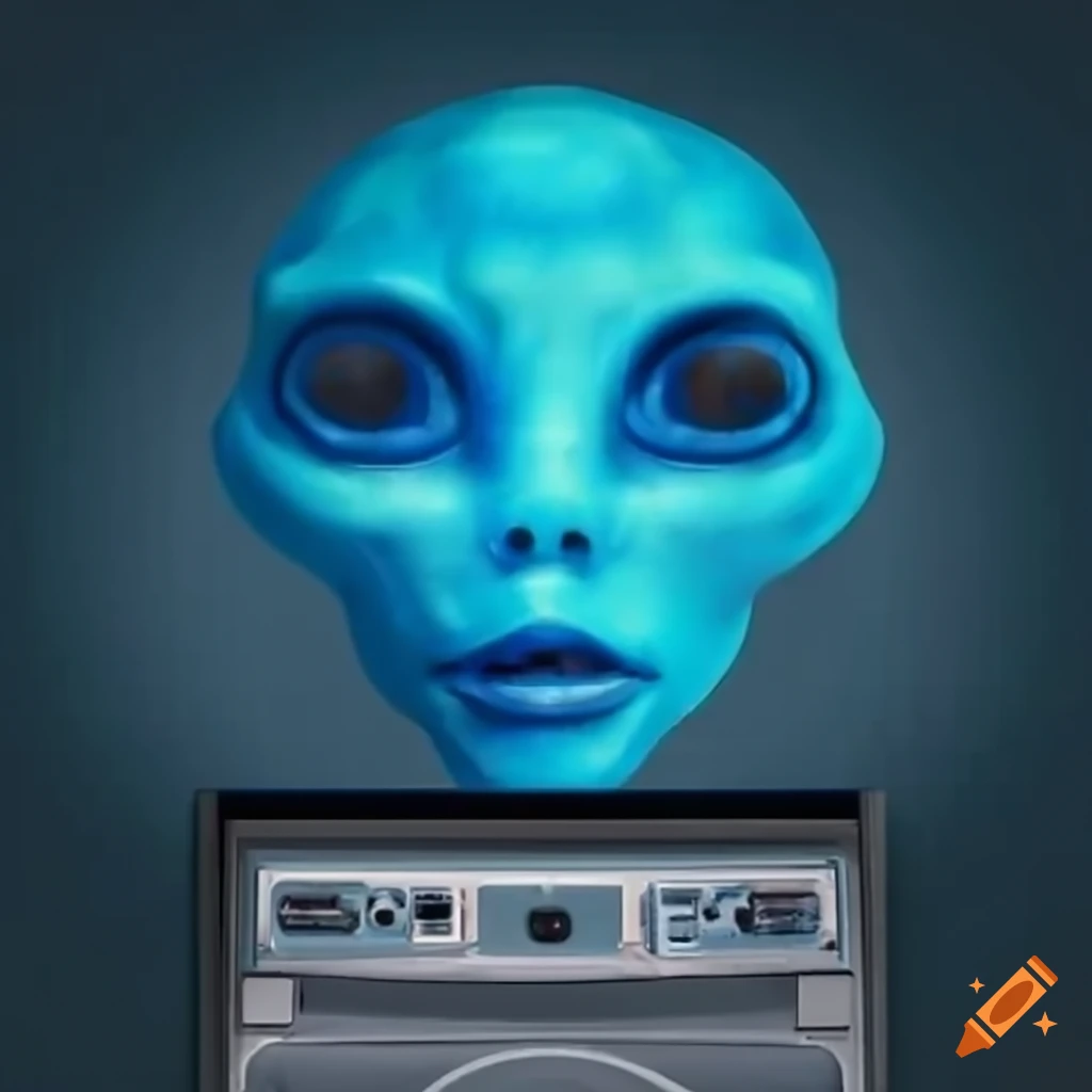 Blue alien watching tv in a futuristic setting on Craiyon