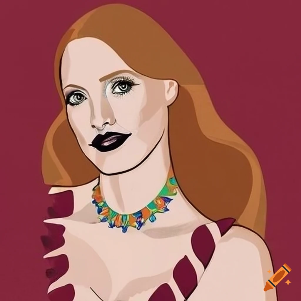 Artistic depiction of jessica chastain by erté on Craiyon