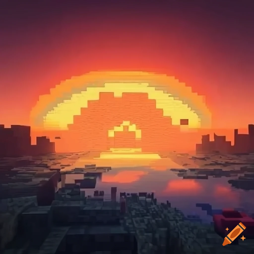 Stunning battlefield under the sunset inspired by minecraft on Craiyon