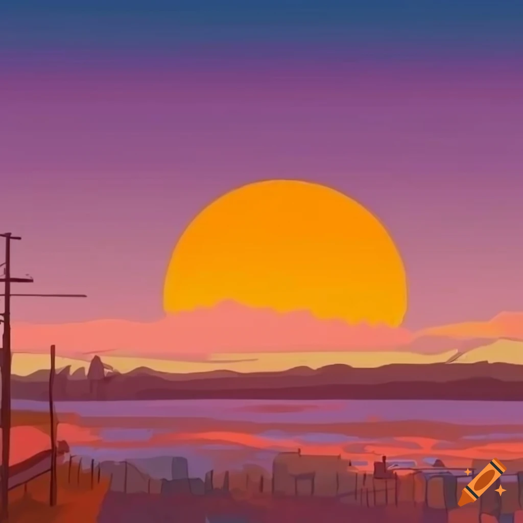 Cartoon recreation of springfield at sunset with colorful and shadowy ...