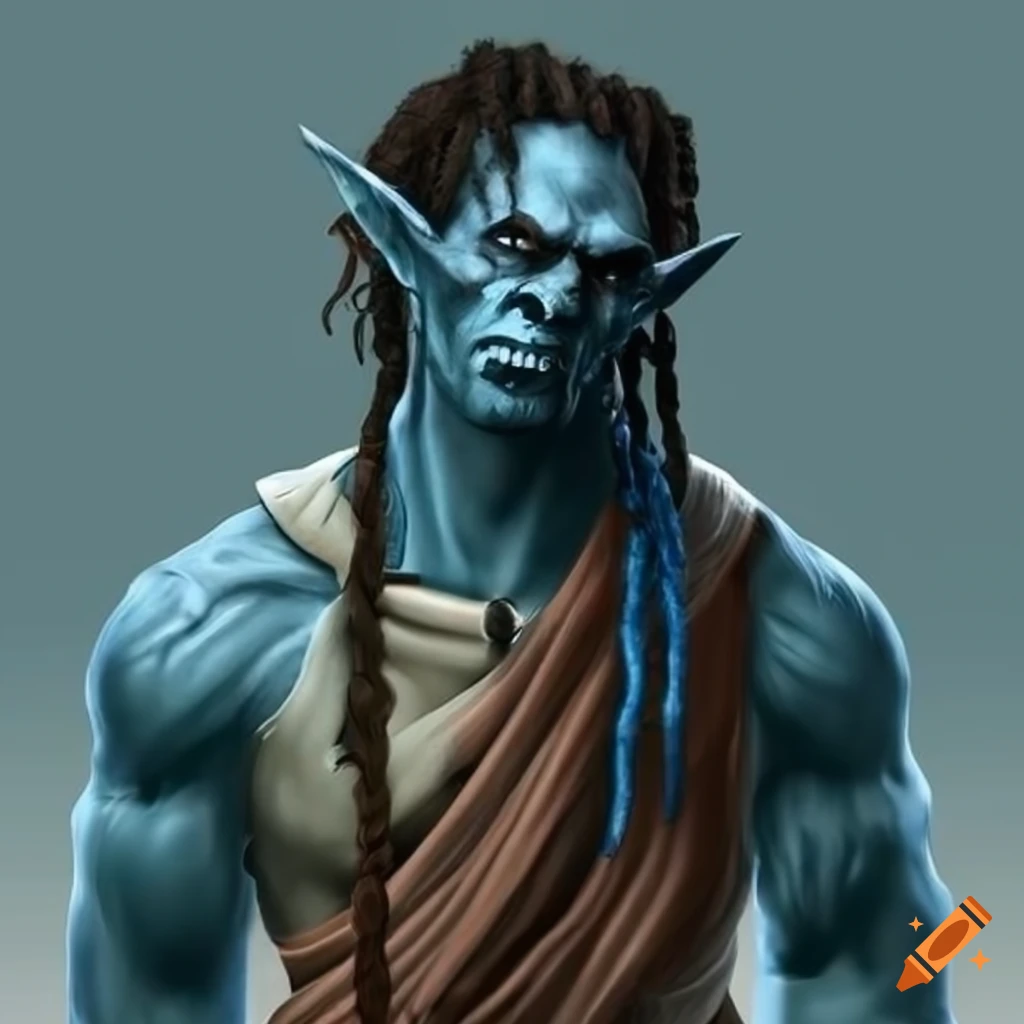 Half-orc half-human monk with black dreadlocks on Craiyon