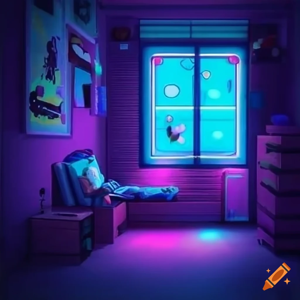 Neon light room with a cute lofi pink aesthetic on Craiyon