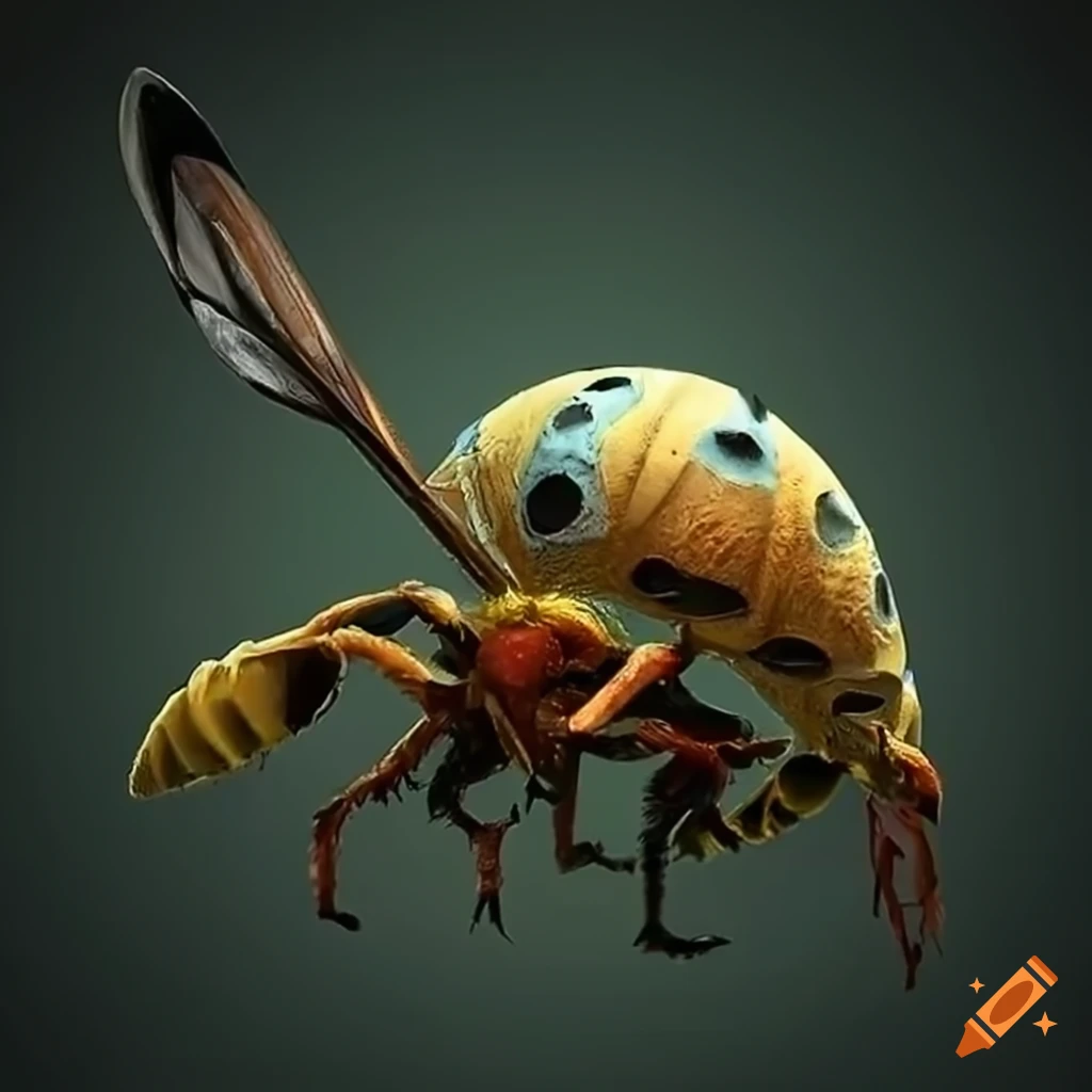 Creepy fantasy wasp camouflaged as a mushroom on Craiyon