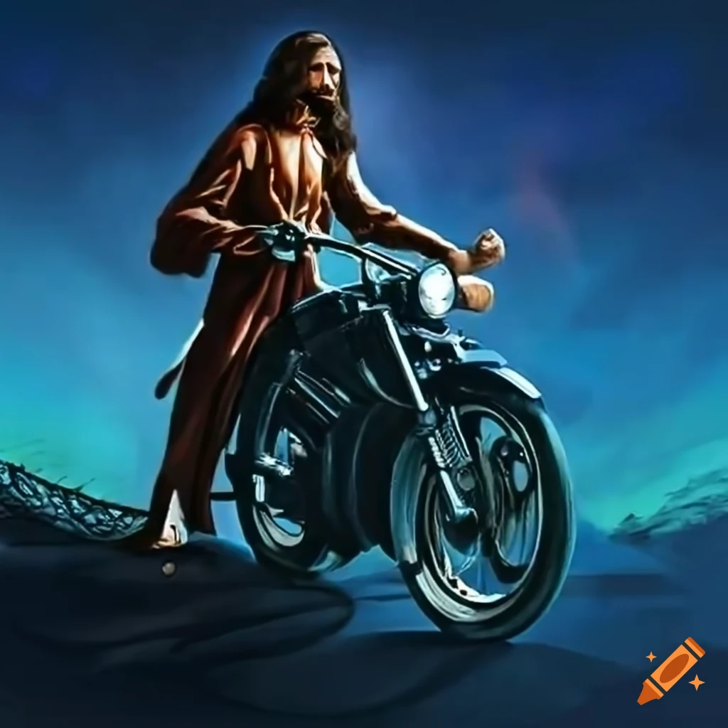 Jesus riding a motorcycle on Craiyon