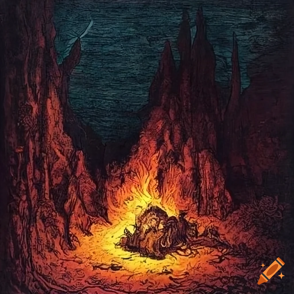 Nighttime forest fire scene by gustave dore on Craiyon