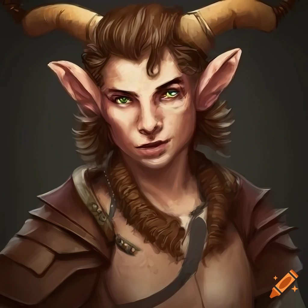 Portrait of a satyr bard with panflutes and leather armor in the style ...
