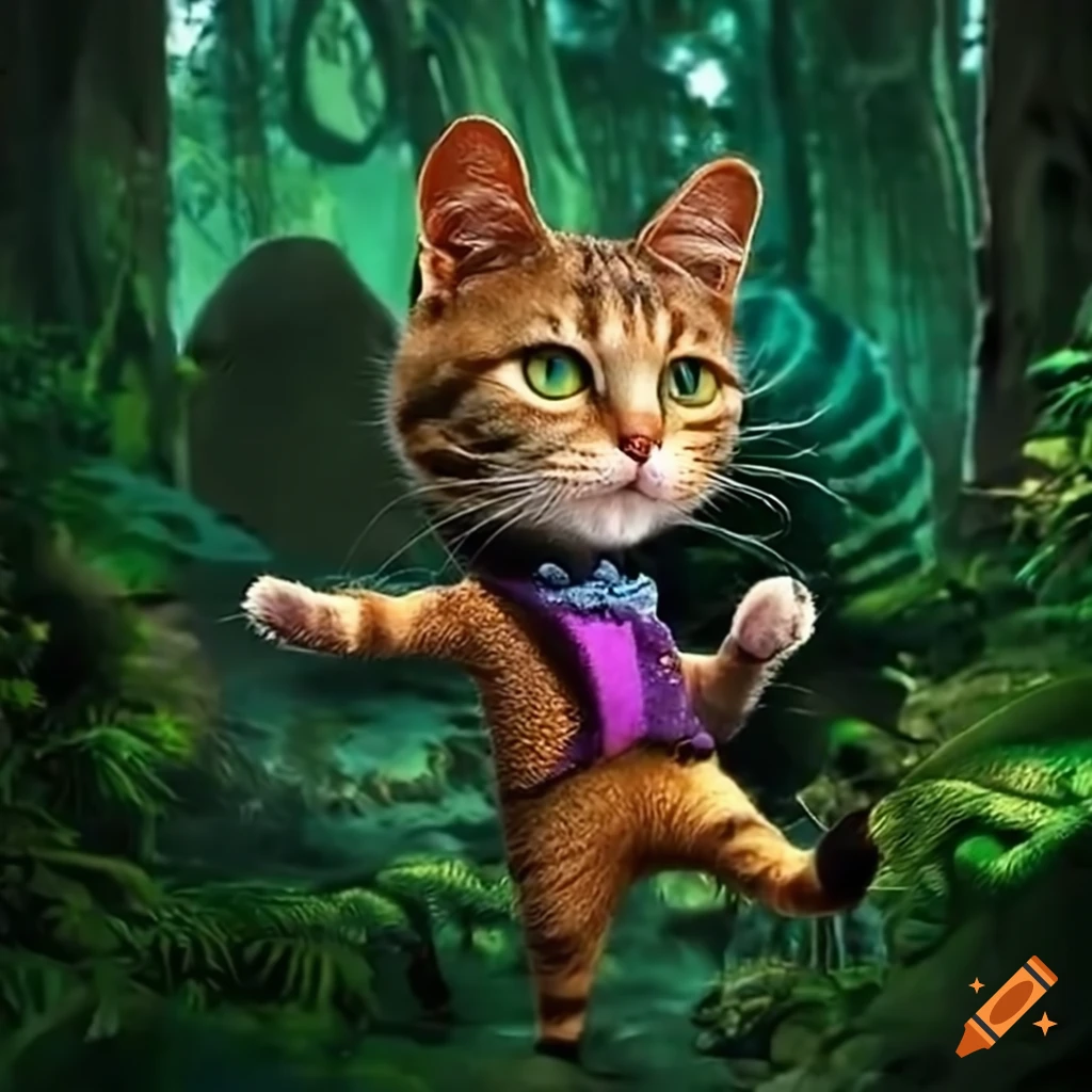 Willy wonka cat walking through a jungle on Craiyon