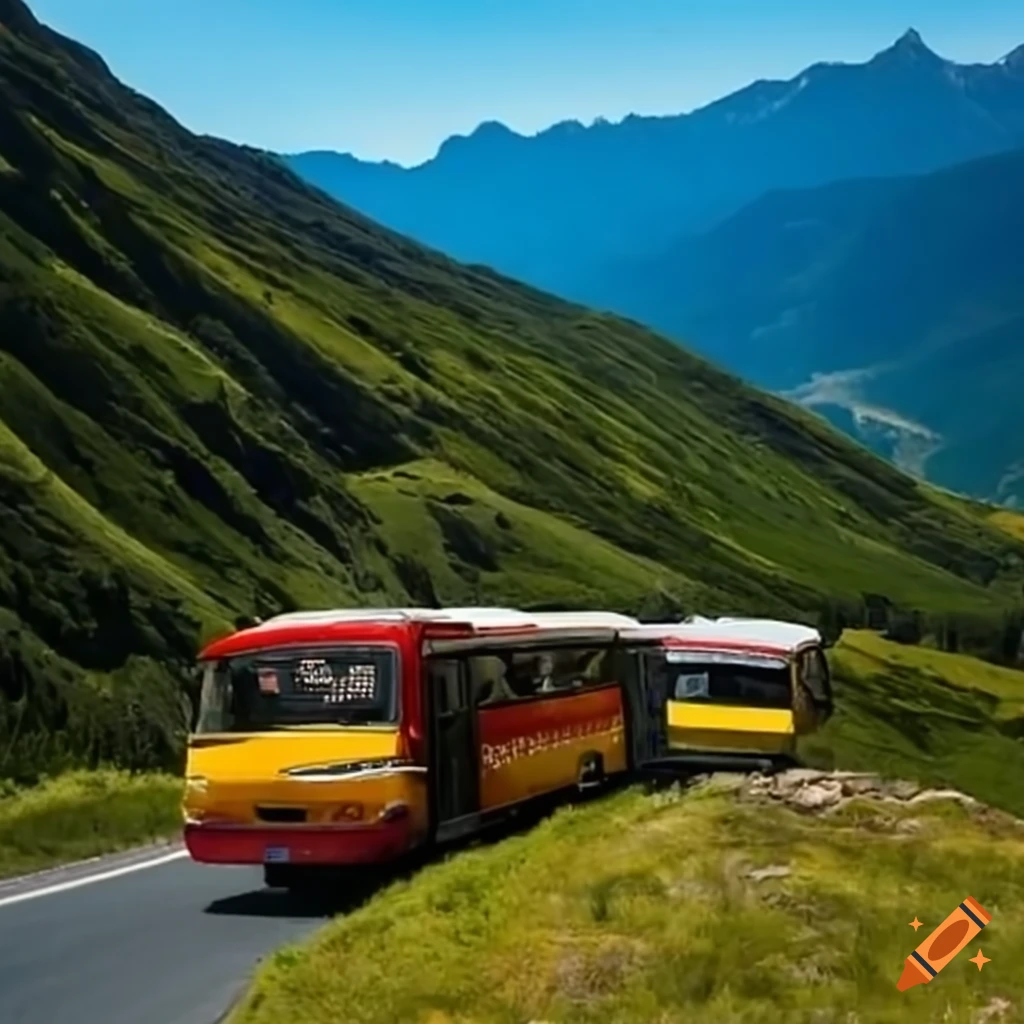 Two buses in a steep mountain landscape on Craiyon
