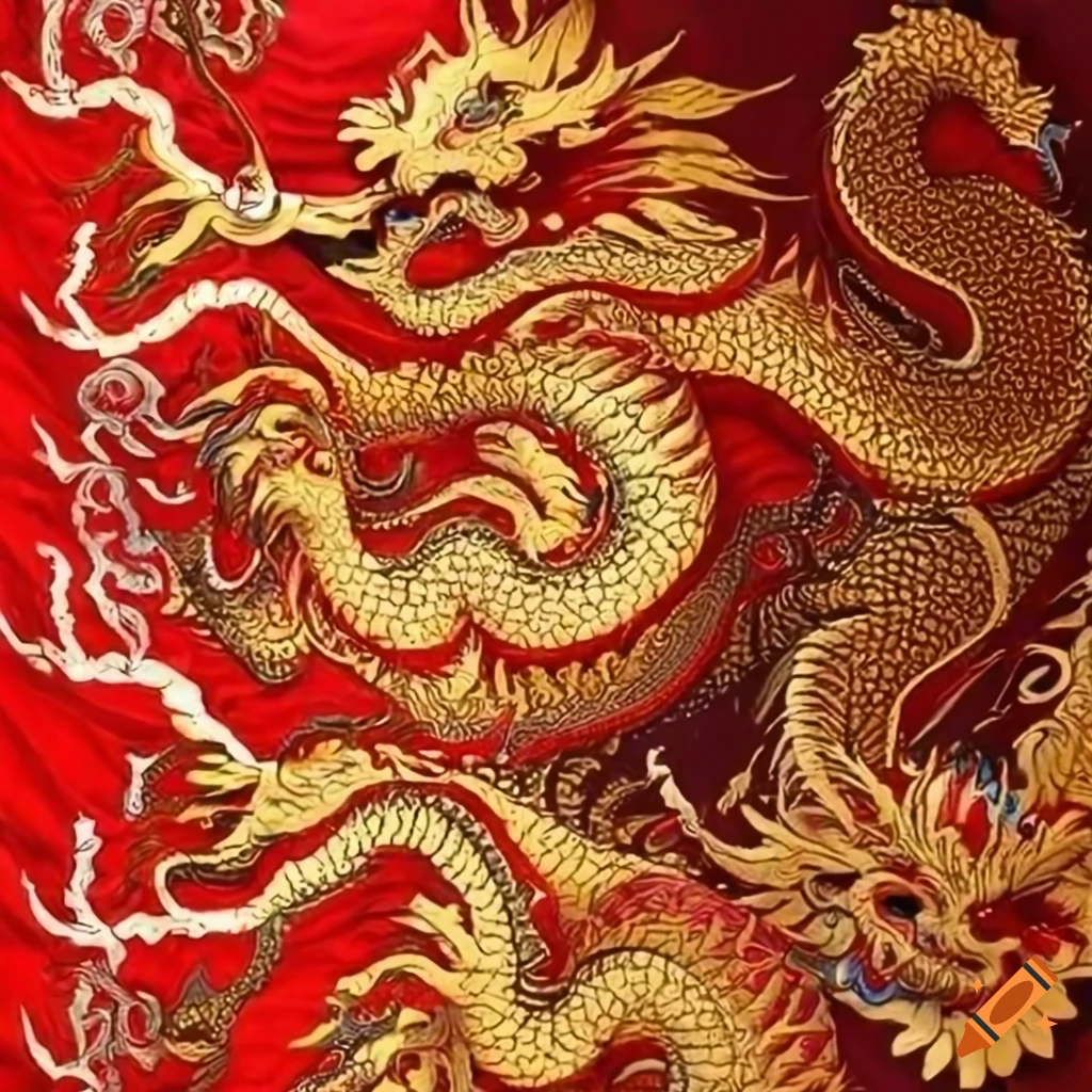 Chinese silk fabric pattern with ultra realistic dragon and traditional ...