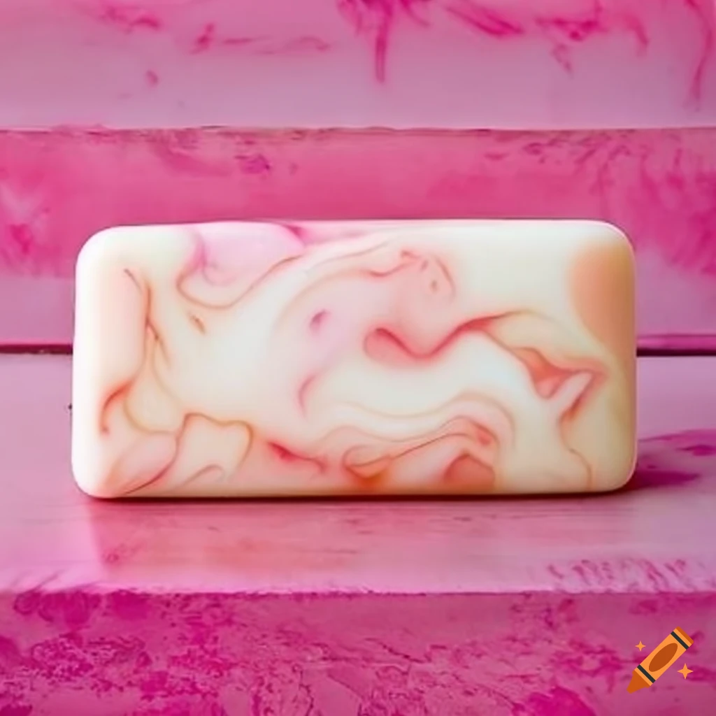 Pink and white marbled colored bar of soap on Craiyon