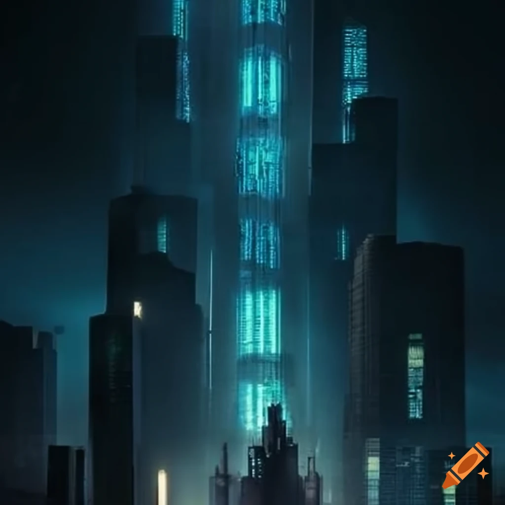 Creepy tall cyber tower on Craiyon