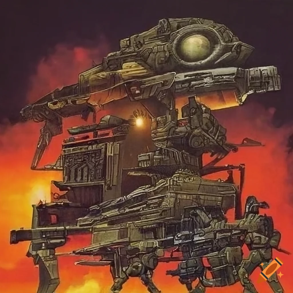 70s sci-fi art of massive war-machines battling on Craiyon