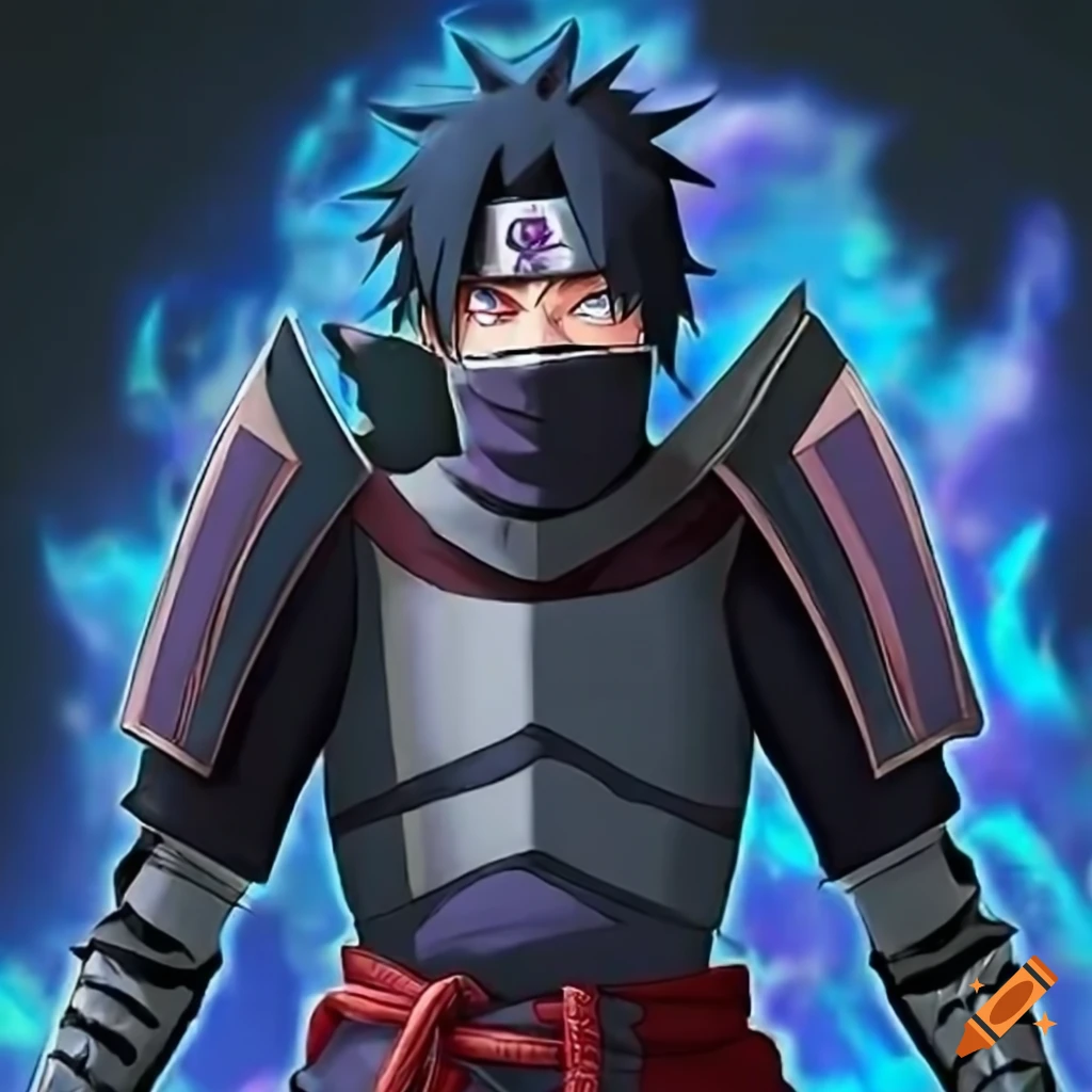 Itachi anbu fusion toji fushiguro as blue templar armor knight with samurai sword on Craiyon