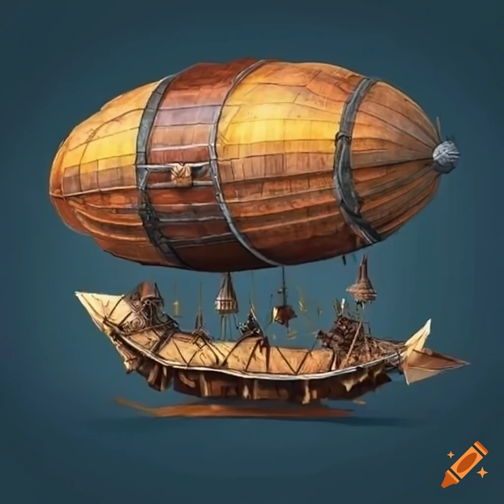 Medieval airship with fantasy mages and explosives on Craiyon