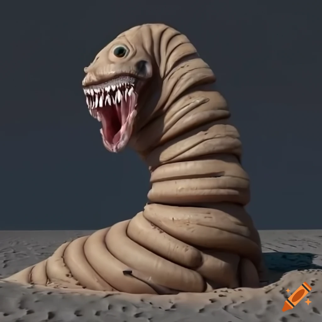 Giant cgi 3d model of a sandworm monster in gizeh on Craiyon