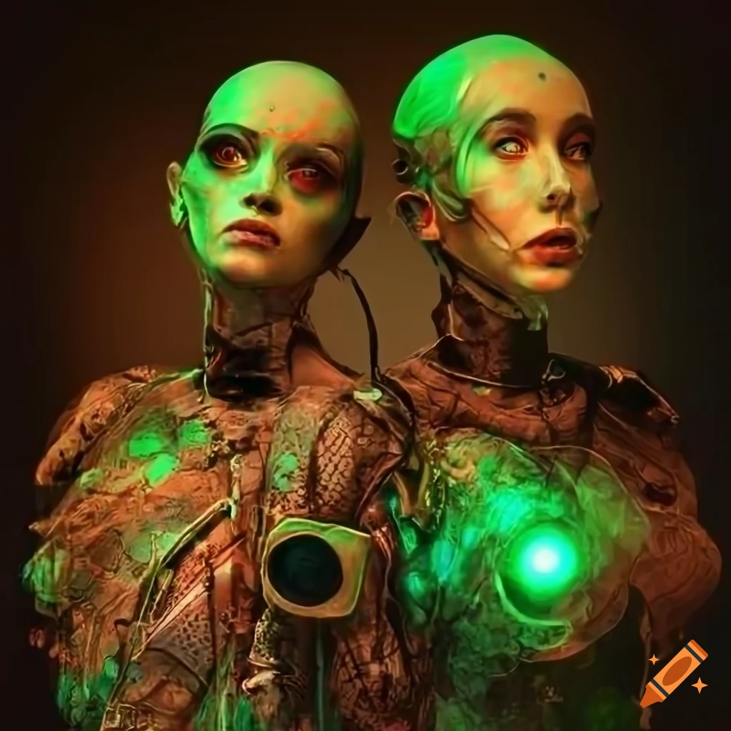 Digital illustration of a biopunk family in a futuristic biopunk ...