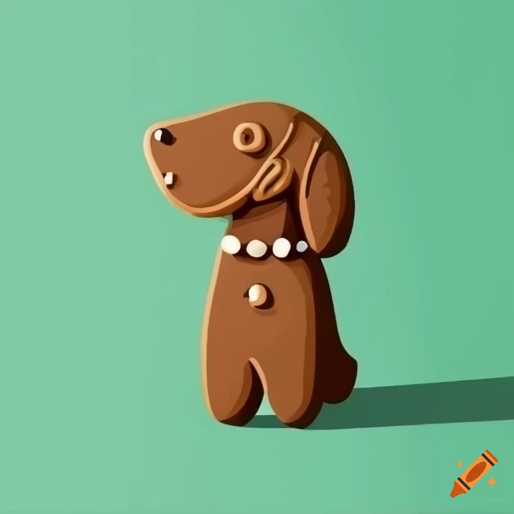 Flat-design gingerbread cookie shaped like a crazy dog on Craiyon