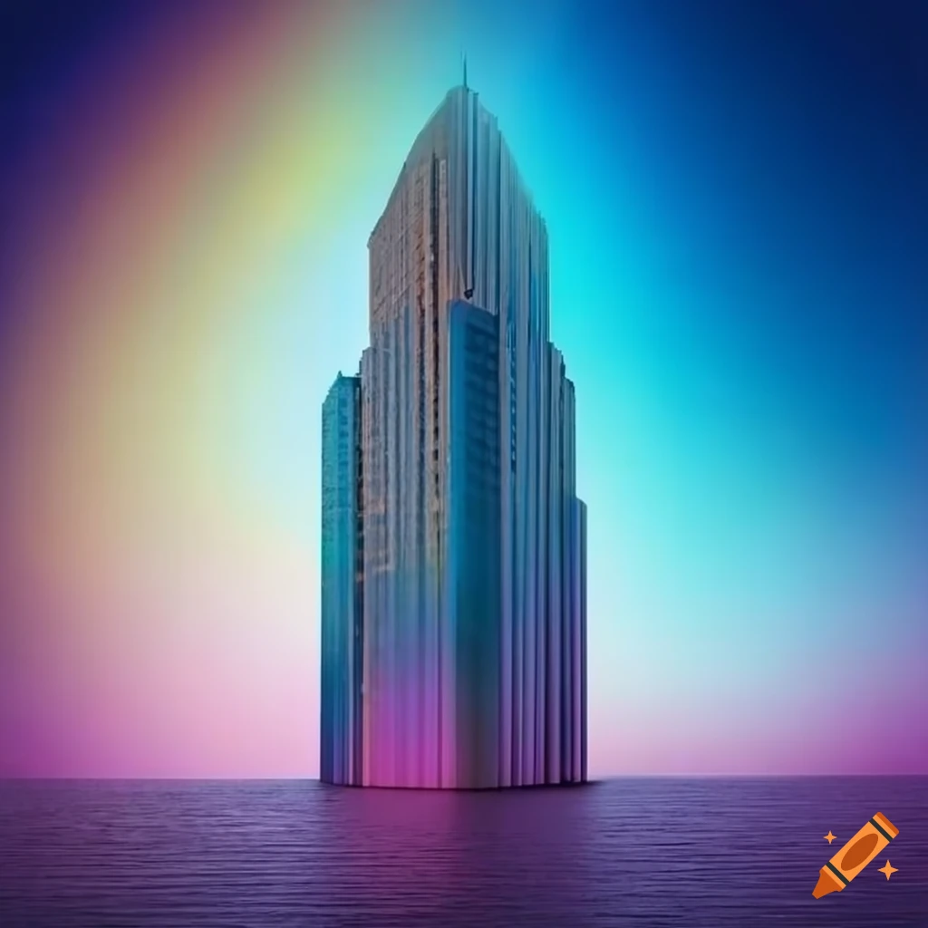 Quartz tower buildings with ethereal rainbow light and clouds on Craiyon