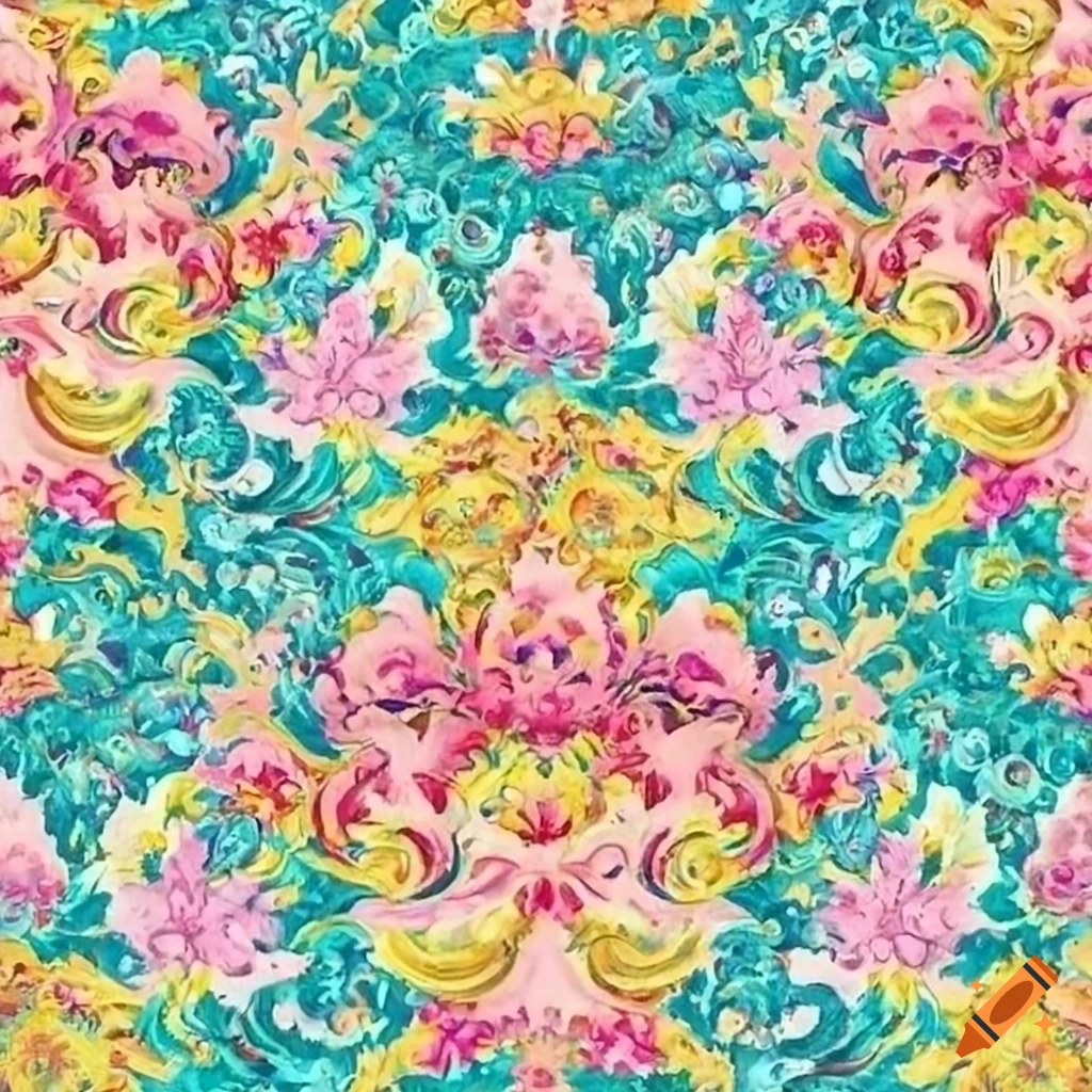 Rainbow pastel groovy rococo intricate floral pattern in oil painting ...