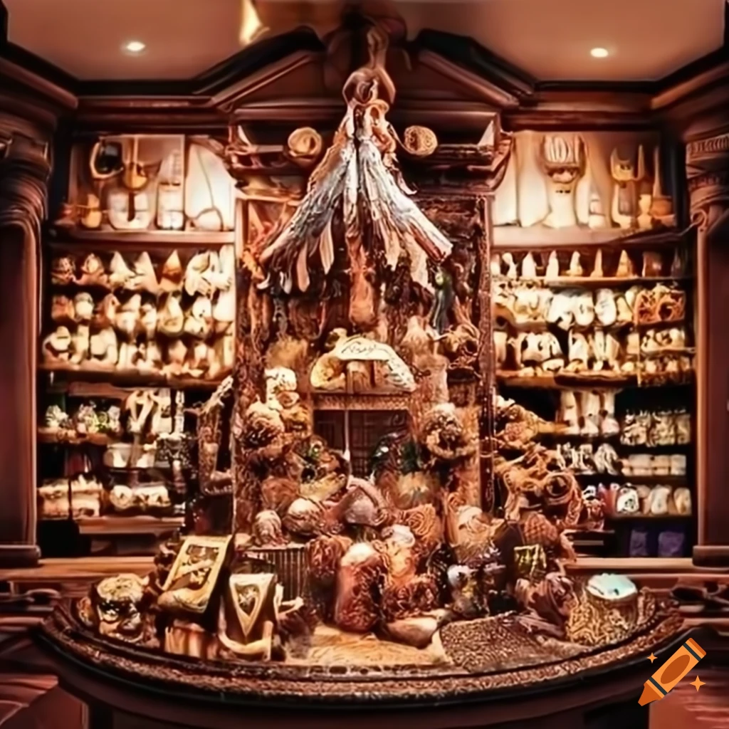 Enchanting store filled with warm chocolate creations and whimsical decorations on Craiyon