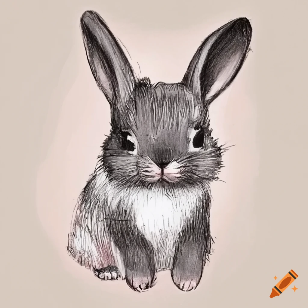 Adorable black and white bunny sketch on Craiyon