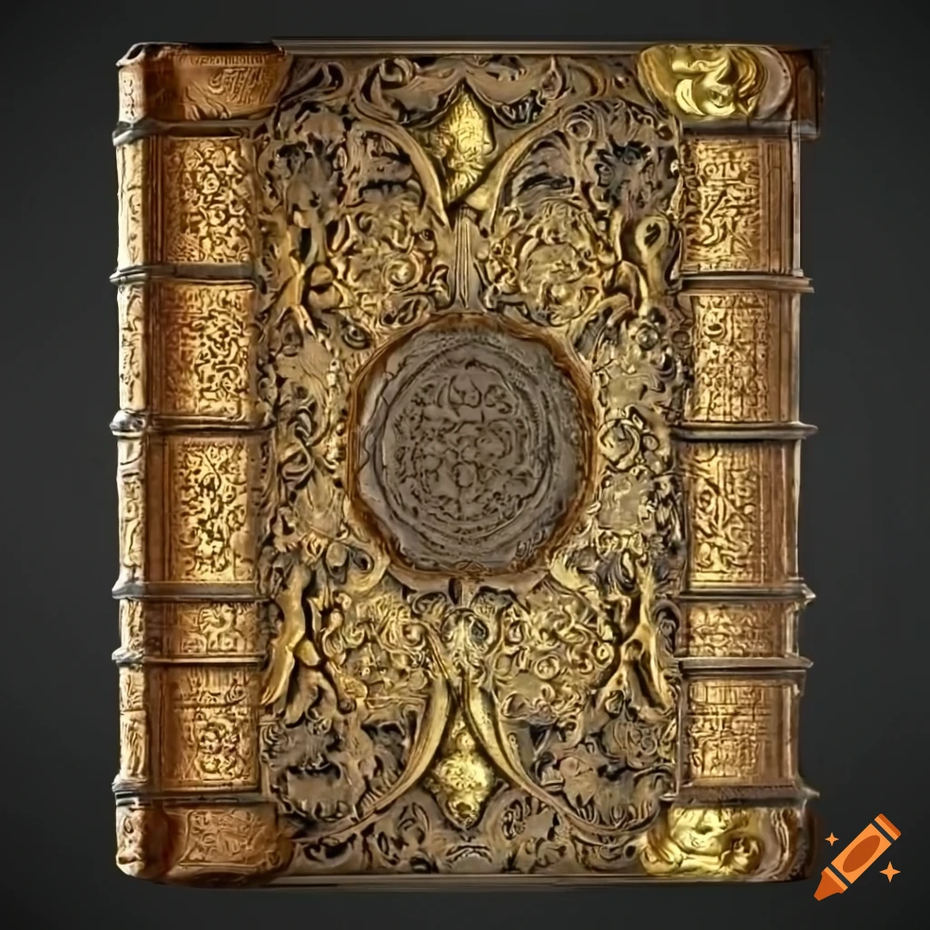 Hd old vintage book end with gold leaf intricate details on Craiyon