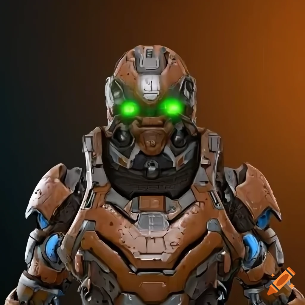 Futuristic exo armor worn by a dwarf on Craiyon