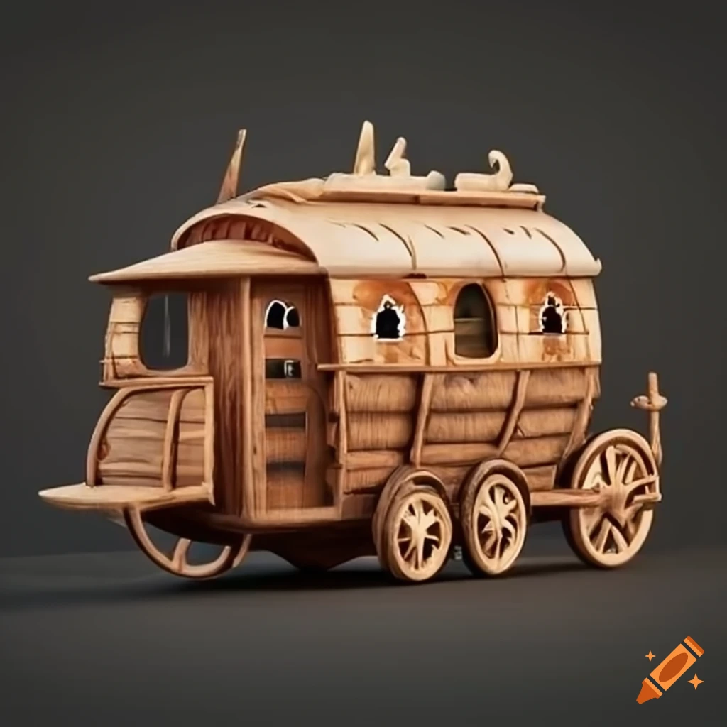 Ghibli style fantasy wood caravan on Craiyon