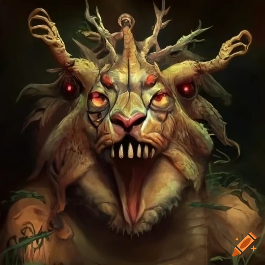 Painting of an insectoid lion and ant hybrid, chimeric creature on Craiyon