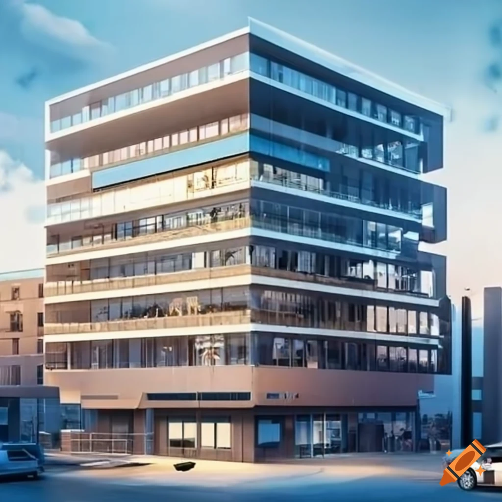 Six-story building with business center on the ground and first two ...