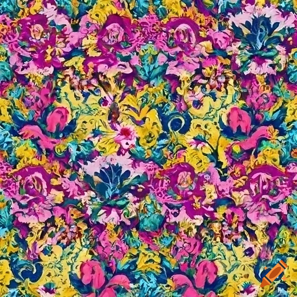 Intricate floral pattern in funky rococo style on Craiyon