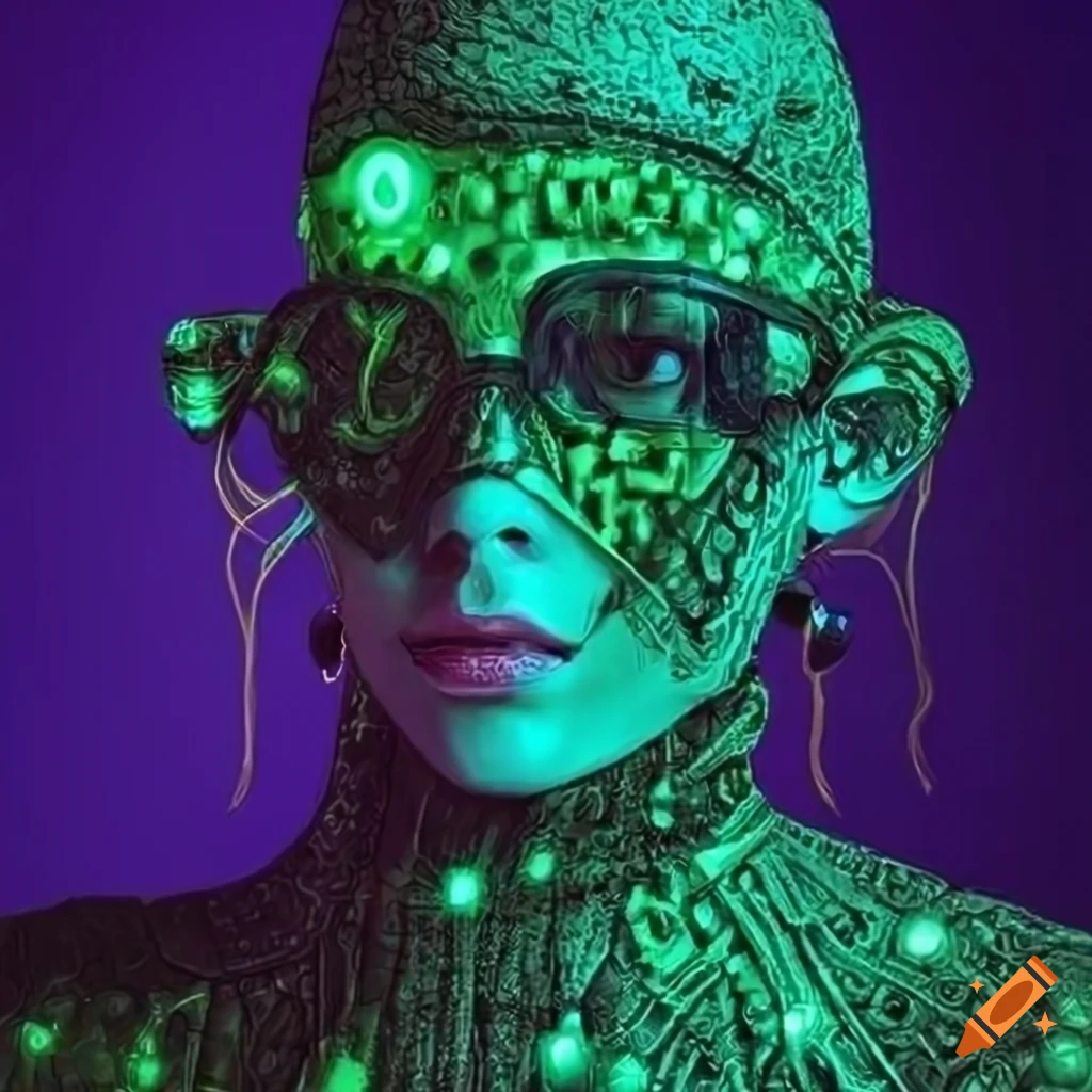 Digital illustration of a biopunk family in a futuristic biopunk ...