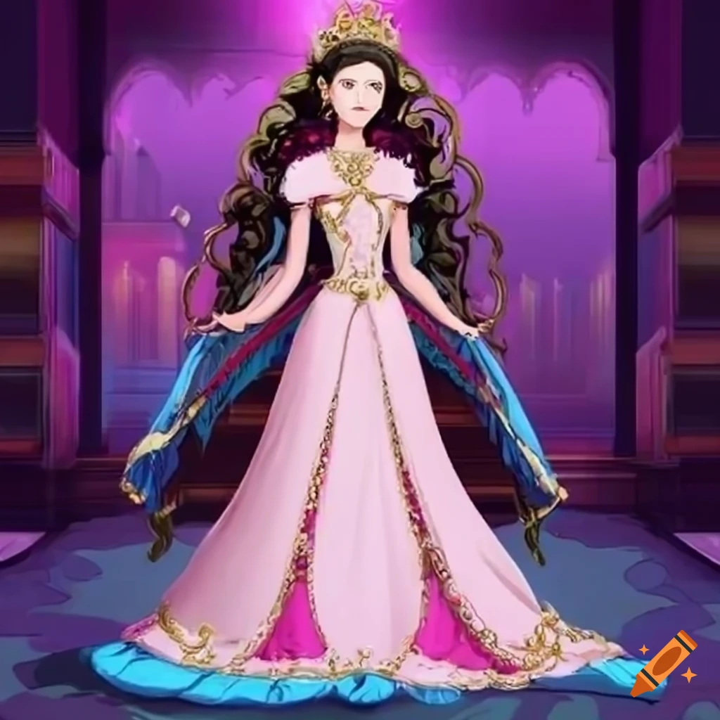 Elegant spanish princess with a vibrant and colorful anime aura in a ...