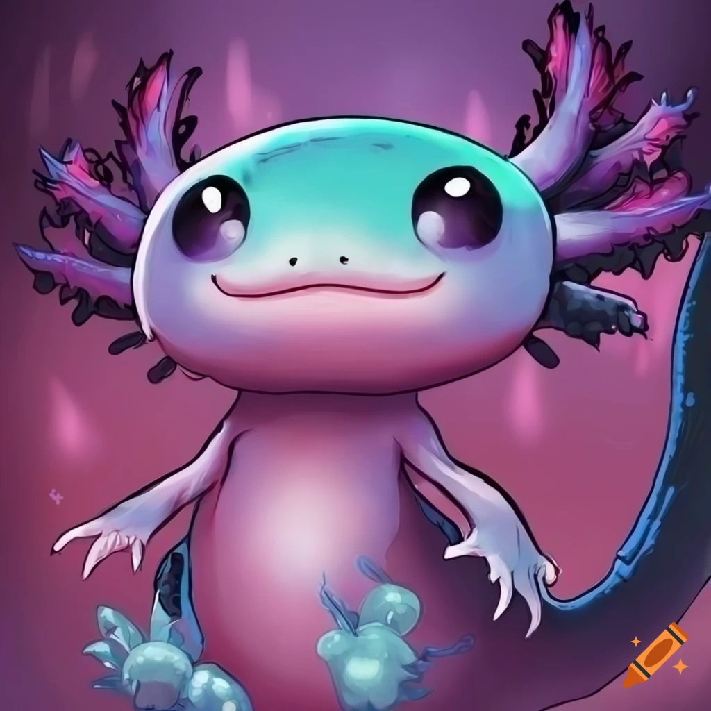 Chibi axolotl in an underworld fantasy world on Craiyon