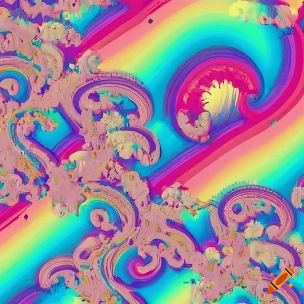 Pastel rainbow glitch pattern in intricate tech rococo tapestry on Craiyon