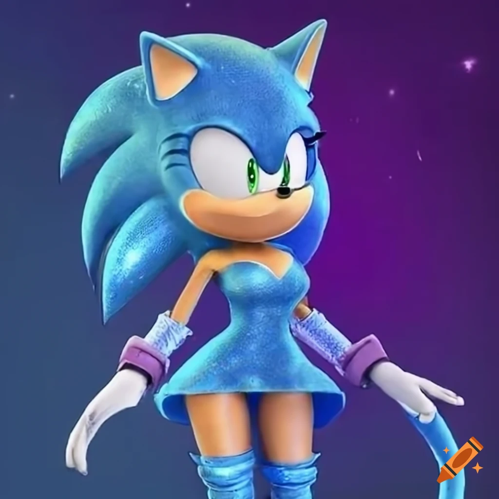 Female Sonic the Hedgehog in a sparkly blue mini dress at a posh club ...