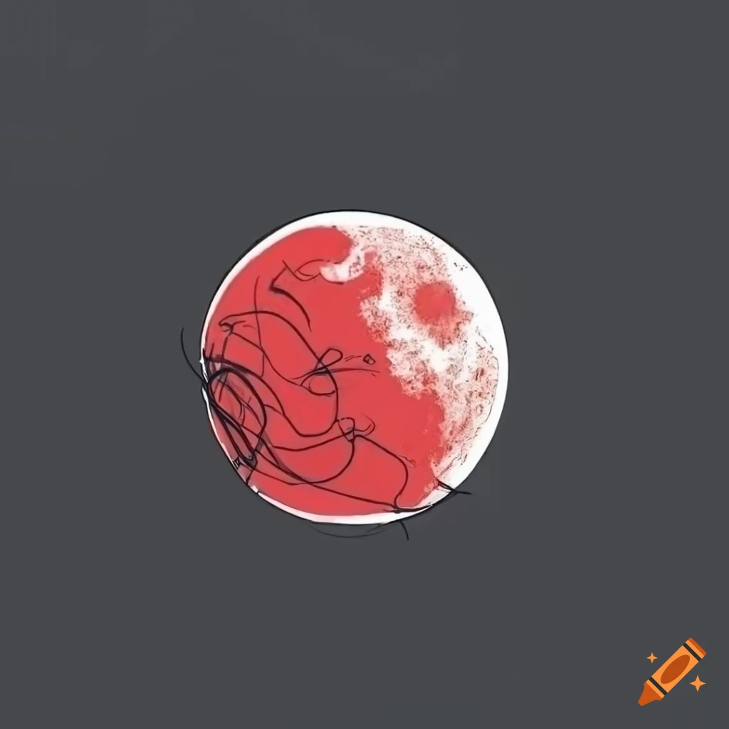 Minimalist ink drawing of a red and white moon on Craiyon