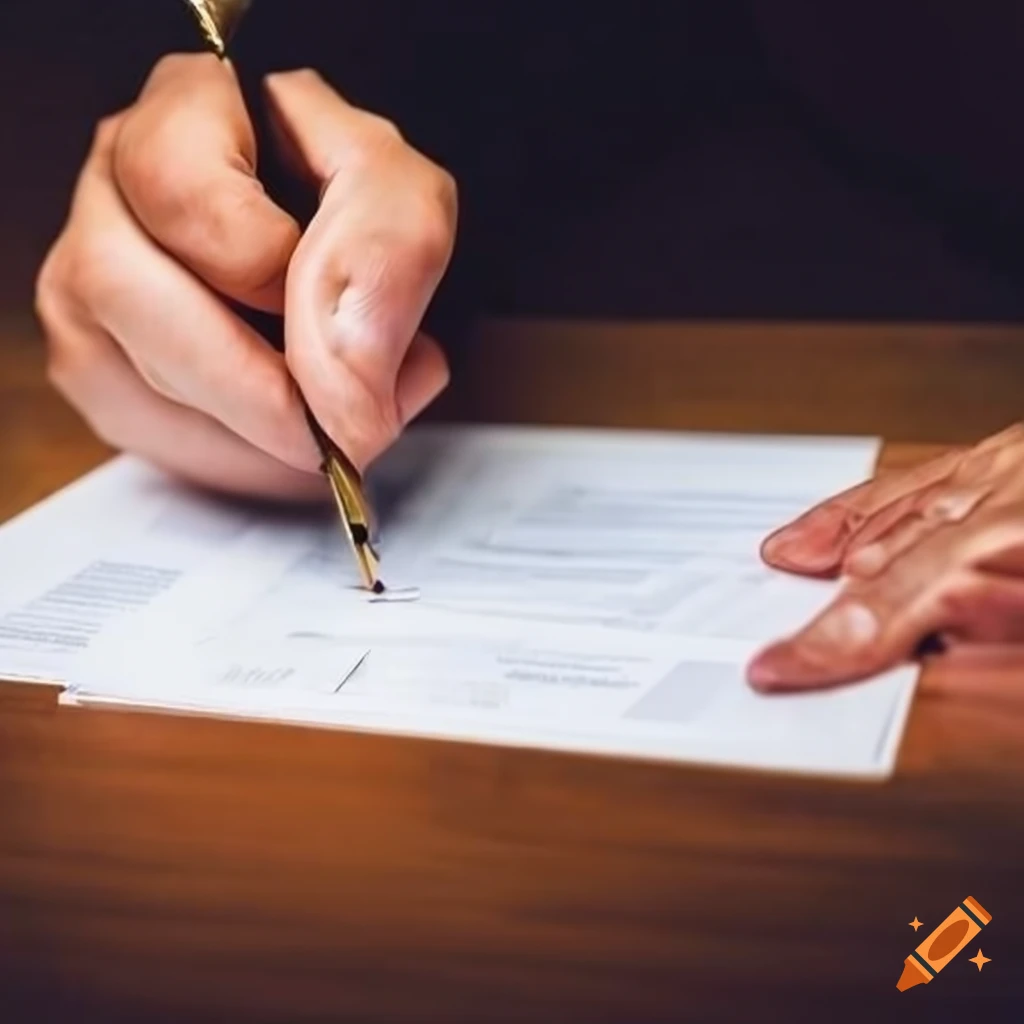 Lawyer signing documents on a table on Craiyon