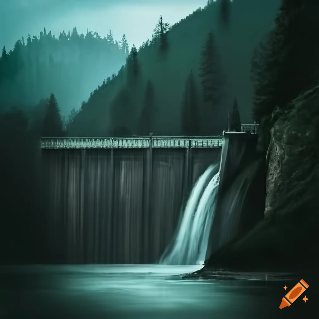 Neo gothic style dam at the confluence of three rivers on Craiyon