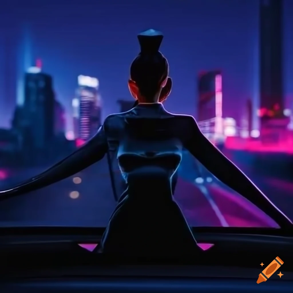 Female limo driver in a neon city at night on Craiyon